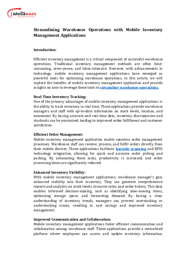 (DOC) Streamlining Warehouse Operations with Mobile Inventory Management Applications