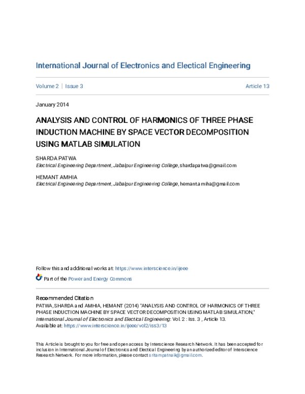 (PDF) Analysis and Control of Harmonics of Three Phase Induction Machine by Space Vector ...