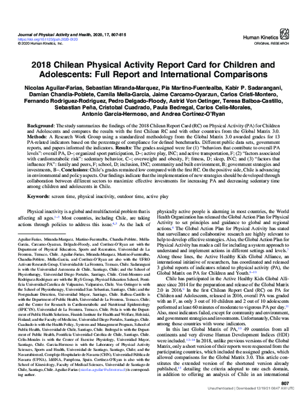 (PDF) 2018 Chilean Physical Activity Report Card for Children and ...