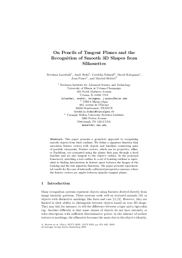 (PDF) On Pencils of Tangent Planes and the Recognition of Smooth 3D ...