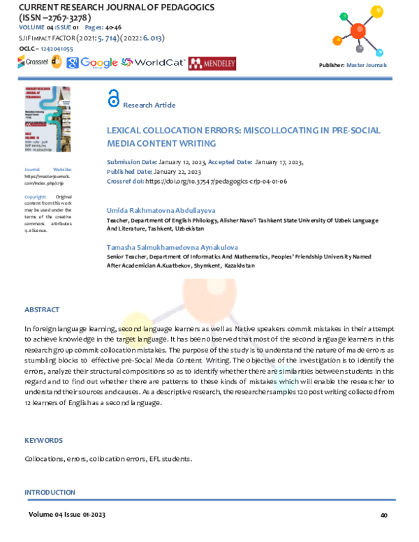 (PDF) Lexical Collocation Errors: Miscollocating in Pre-Social Media ...