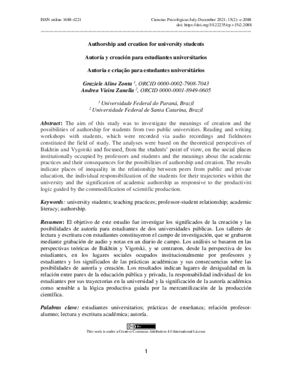 (PDF) Authorship and creation for university students