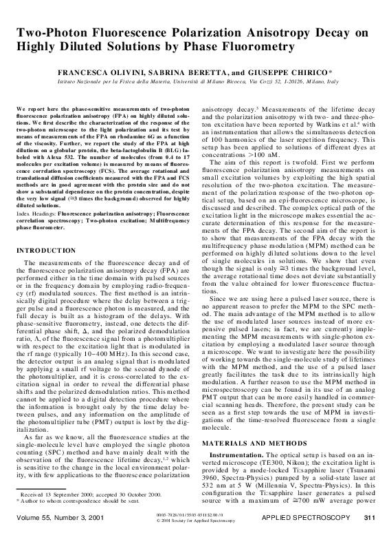 (PDF) Two-Photon Fluorescence Polarization Anisotropy Decay on Highly ...