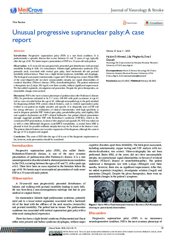 (PDF) Unusual progressive supranuclear palsy: A case report