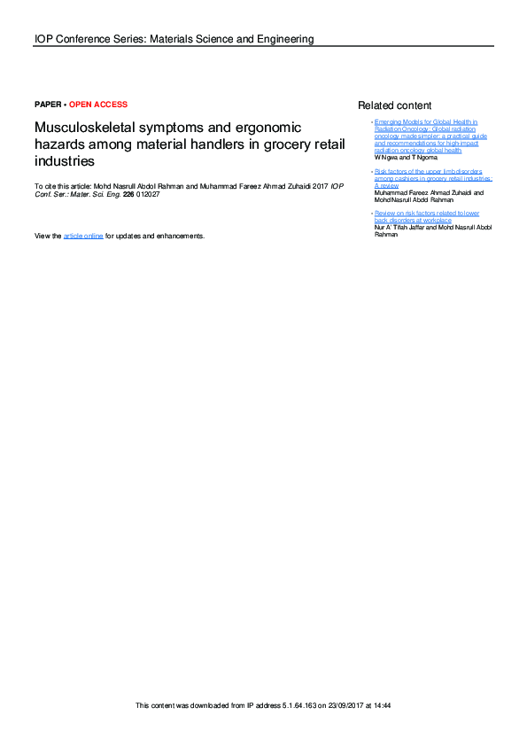 (PDF) Musculoskeletal symptoms and ergonomic hazards among material ...