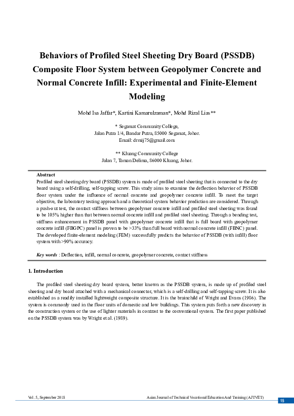 Pdf Behaviors Of Profiled Steel Sheeting Dry Board Pssdb Composite
