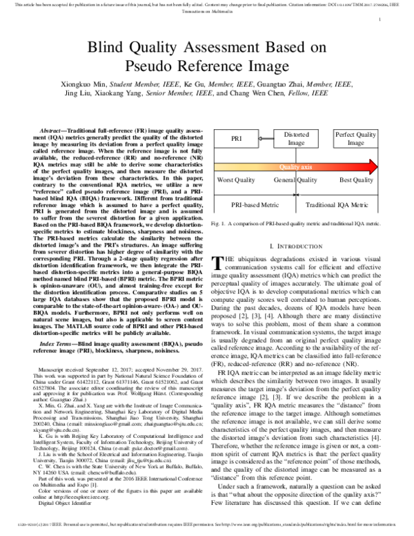(PDF) Blind Quality Assessment Based on Pseudo-Reference Image