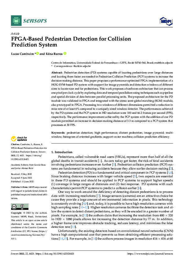 Pdf Fpga Based Pedestrian Detection For Collision Prediction System