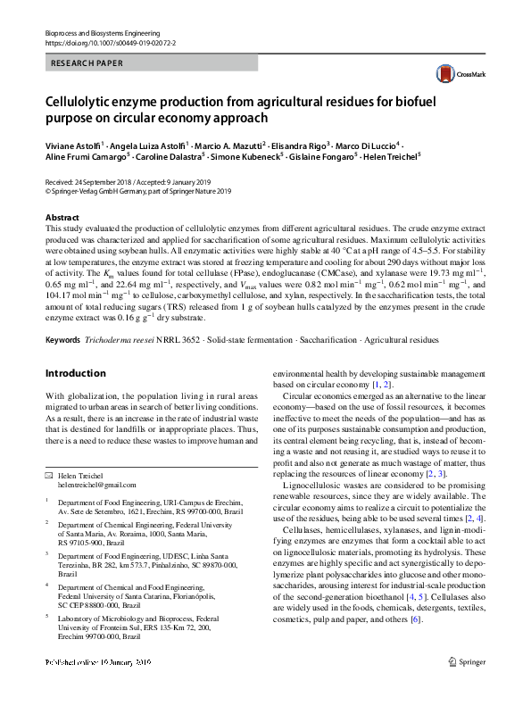 (PDF) Cellulolytic enzyme production from agricultural residues for biofuel purpose on circular ...