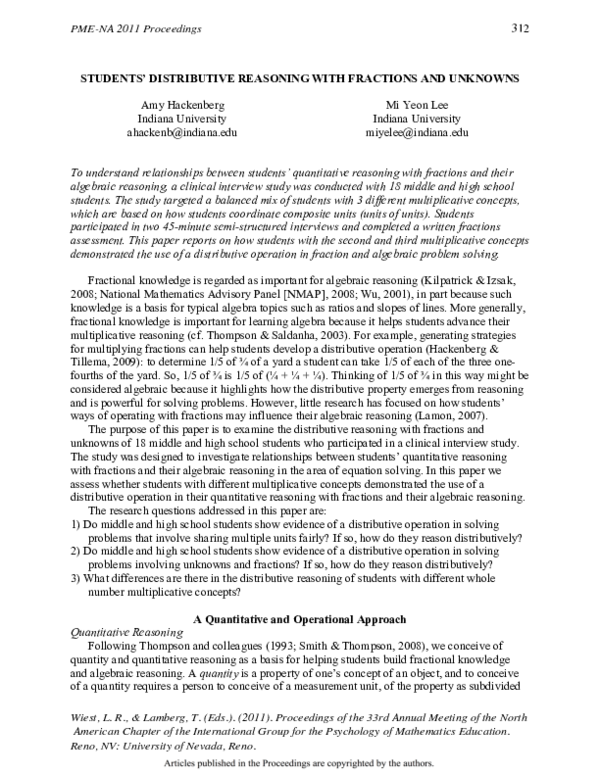 (PDF) Students’ distributive reasoning with fractions and unknowns