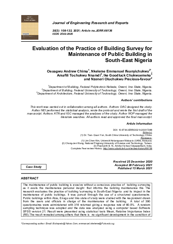 (PDF) Evaluation of the Practice of Building Survey for Maintenance of ...