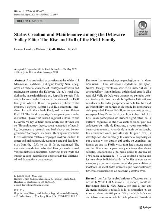 (PDF) Status Creation and Maintenance among the Delaware Valley Elite ...