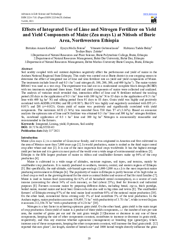 (PDF) Effects of Integrated Use of Lime and Nitrogen Fertilizer on ...