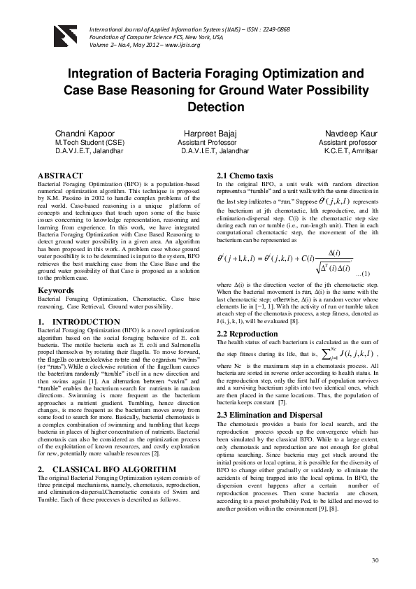 Pdf Integration Of Bacteria Foraging Optimization And Case Base Reasoning For Ground Water