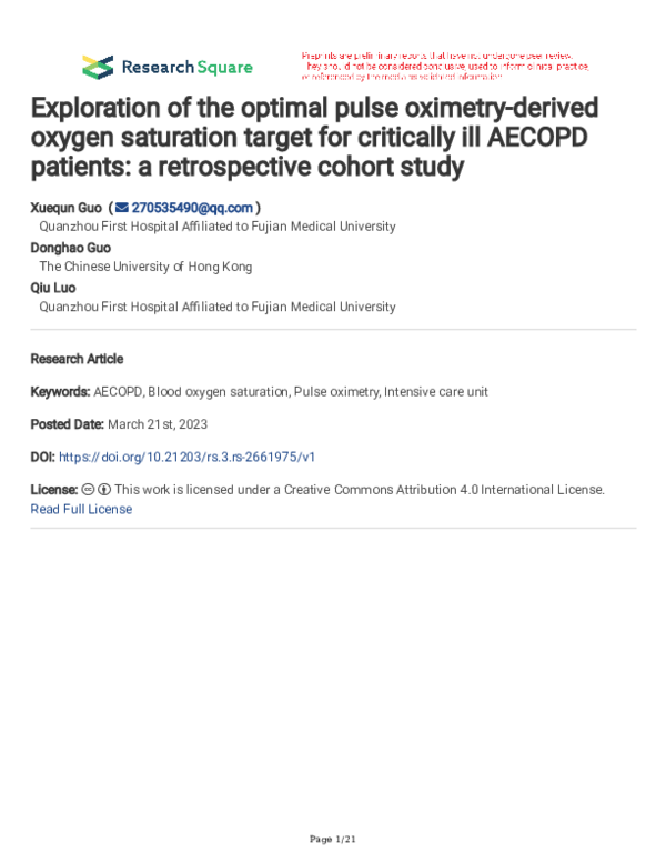 (PDF) Exploration of the optimal pulse oximetry-derived oxygen ...