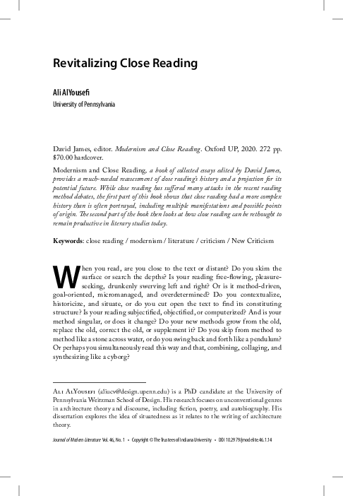 (PDF) Revitalizing Close Reading
