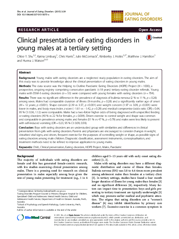 (PDF) Clinical presentation of eating disorders in young males at a ...