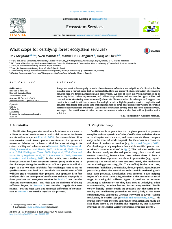 (PDF) What scope for certifying forest ecosystem services?