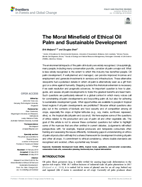 (PDF) The Moral Minefield of Ethical Oil Palm and Sustainable Development