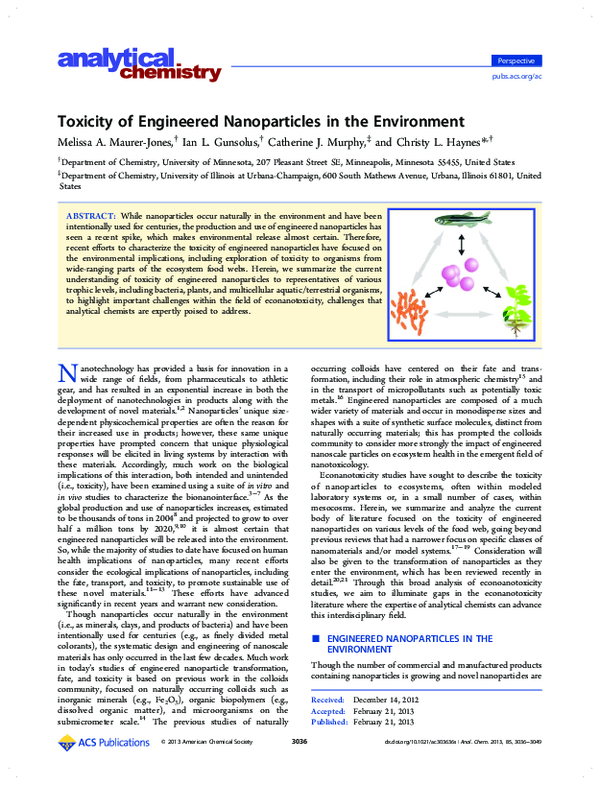 (PDF) Toxicity of Engineered Nanoparticles in the Environment