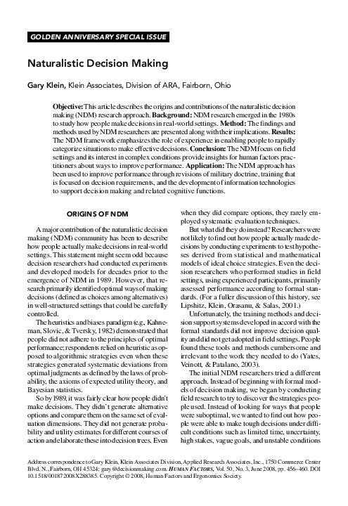 (PDF) Naturalistic Decision Making
