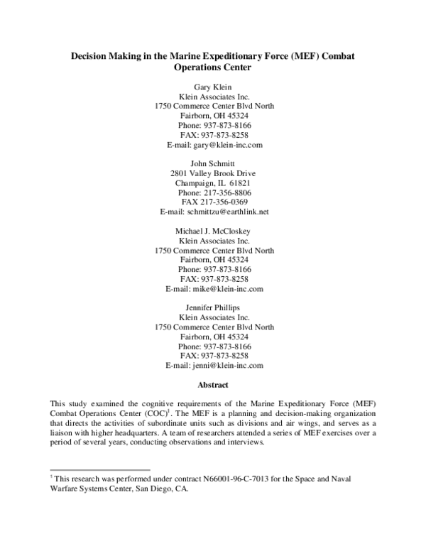 (PDF) Decision Making in the Marine Expeditionary Force (MEF) Combat ...