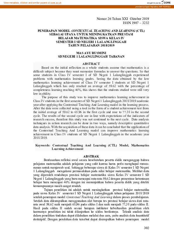 (PDF) Penerapan Model Contextual Teaching and Learning (CTL) Sebagai Upaya Untuk Meningkatkan ...