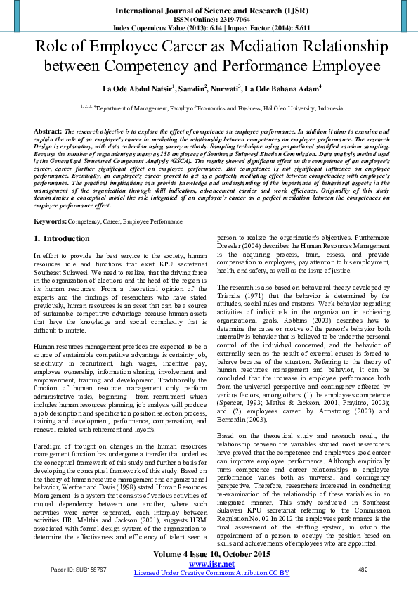 (PDF) Role of Employee Career as Mediation Relationship between ...