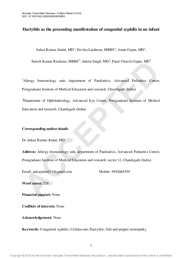 (PDF) Dactylitis as the presenting manifestation of congenital syphilis ...