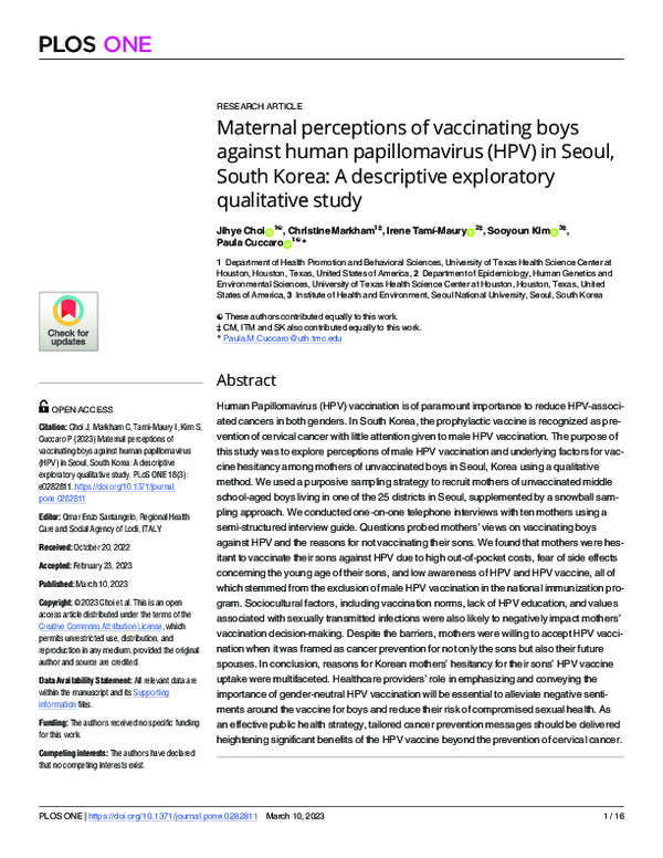 (PDF) Maternal perceptions of vaccinating boys against human papillomavirus (HPV) in Seoul ...