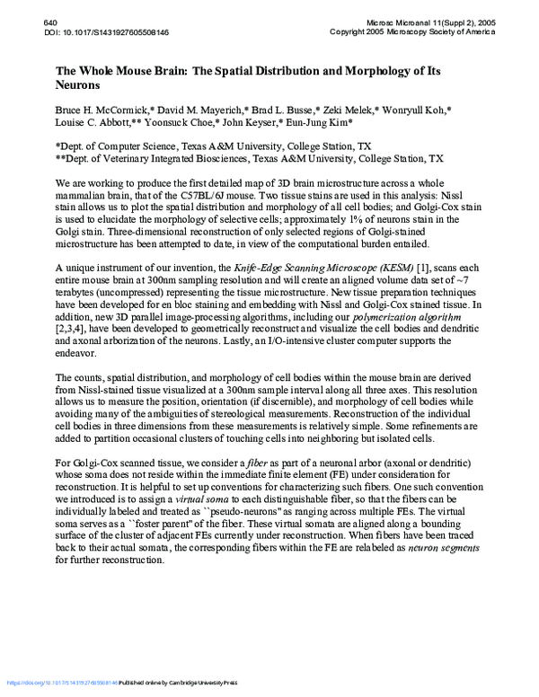 (PDF) The Whole Mouse Brain: The Spatial Distribution and Morphology of ...