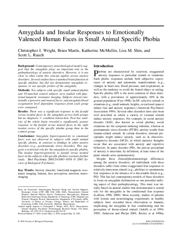 (PDF) Amygdala and insular responses to emotionally valenced human ...