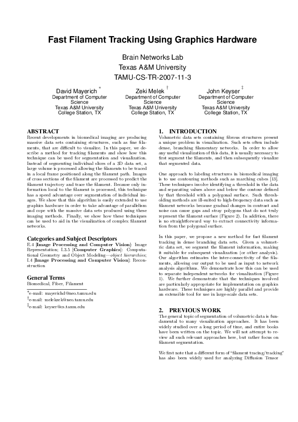(PDF) Fast filament tracking using graphics hardware