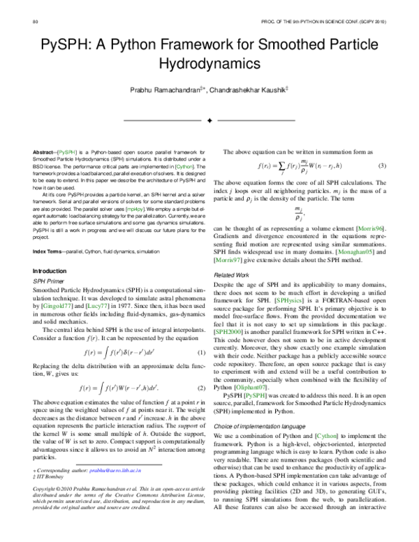 (PDF) PySPH: A Python Framework for Smoothed Particle Hydrodynamics