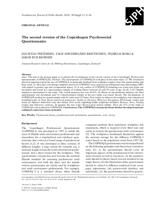 (PDF) Development of the Copenhagen Psychosocial Questionnaire II
