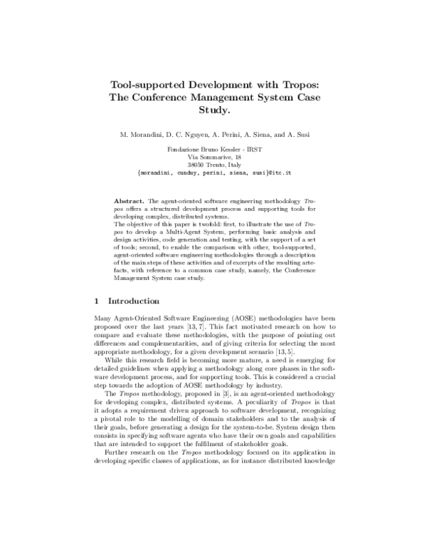 (PDF) Tool-Supported Development with Tropos: The Conference Management System Case Study