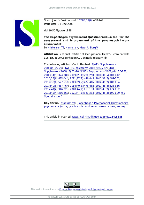 (PDF) The Copenhagen Psychosocial Questionnaire—a tool for the ...