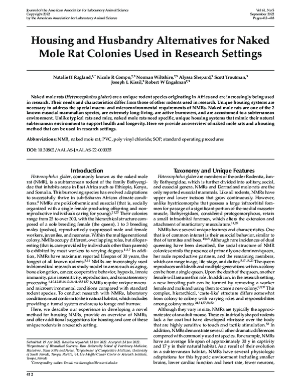 (PDF) Housing and Husbandry Alternatives for Naked Mole Rat Colonies ...
