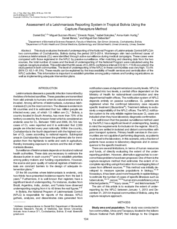 (PDF) Assessment of a Leishmaniasis Reporting System in Tropical ...
