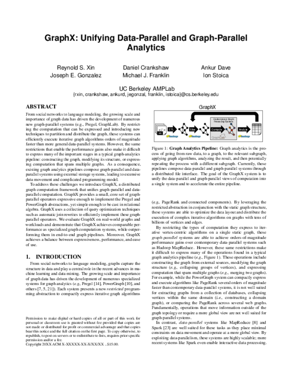 (PDF) GraphX: Unifying data-parallel and graph-parallel analytics