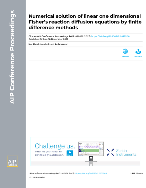 (PDF) Numerical solution of linear one dimensional Fisher’s reaction diffusion equations by ...