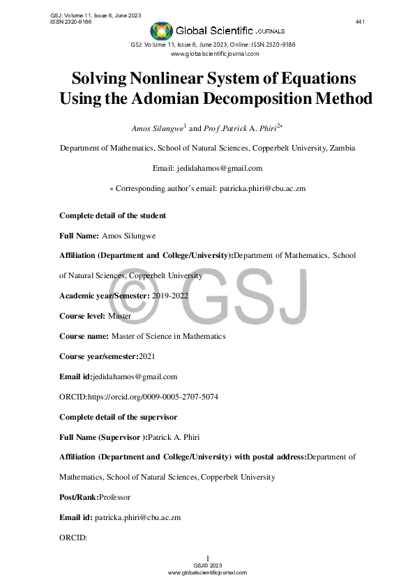 Pdf Solving Nonlinear System Of Equations Using The Adomian