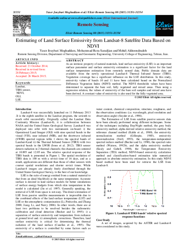 (PDF) Estimating of Land Surface Emissivity from Landsat-8 Satellite Data Based on NDVI