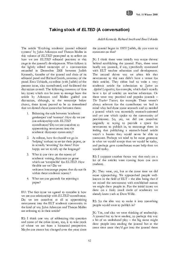 (PDF) Taking stock of ELTED (A conversation)