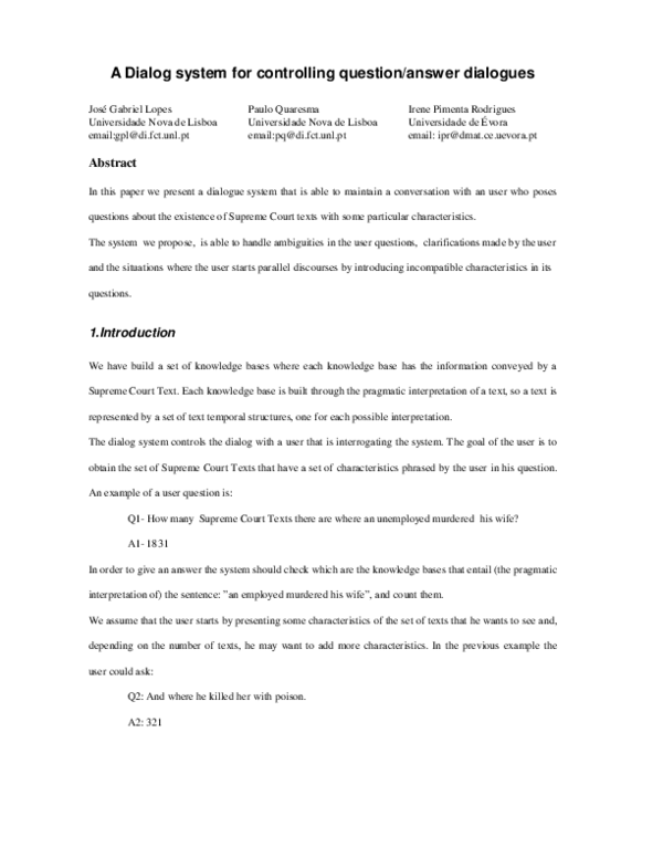 (PDF) A Dialog system for controlling question/answer dialogues