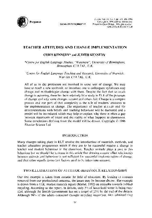 (PDF) Teacher attitudes and change implementation