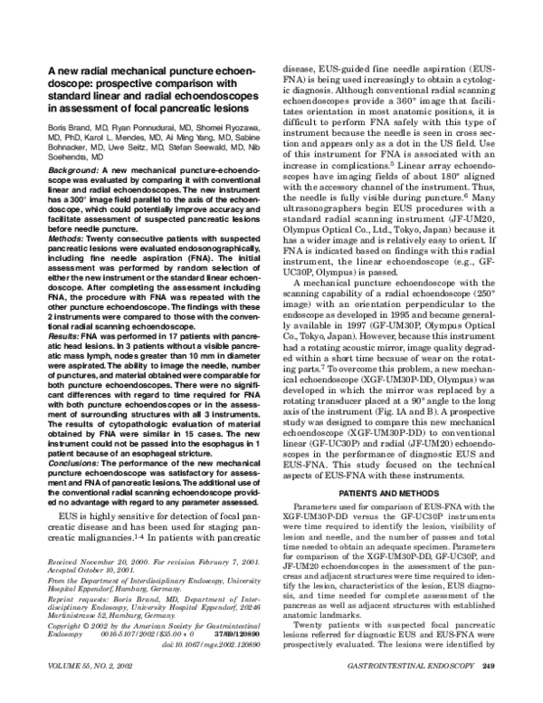(PDF) A new radial mechanical puncture echoendoscope: Prospective ...