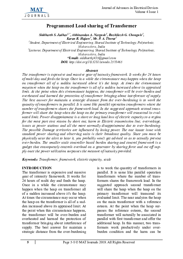 Pdf Programmed Load Sharing Of Transformer Rushikesh Chougule