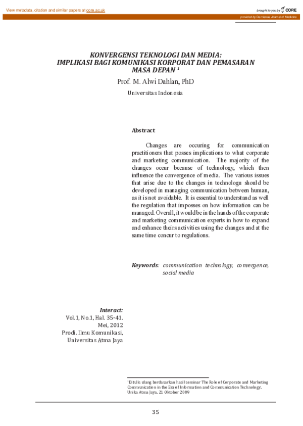 (PDF) Konvergensi Teknologi Dan Media: Implikasi Bagi Komunikasi ...