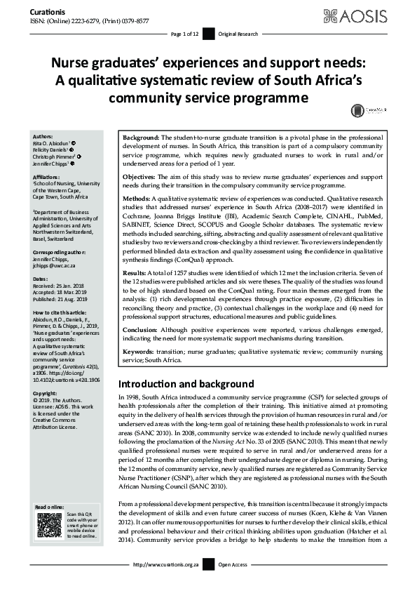 (PDF) Nurse graduates’ experiences and support needs: A qualitative ...